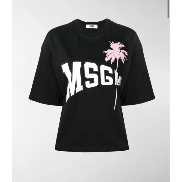 MSGM | Tops | Msgm Milano Black Logo Palm Tree Tshirt Top Sz Xss | Poshmark